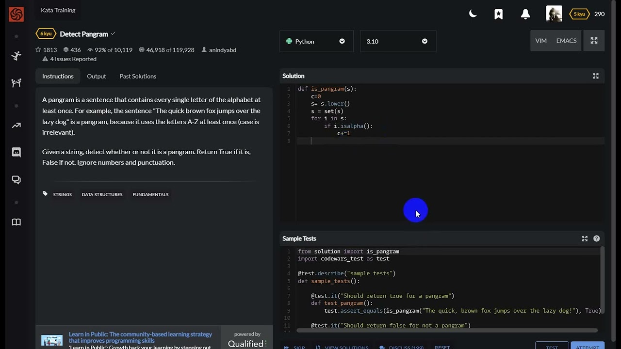 Detect pangram - Python - Codewars