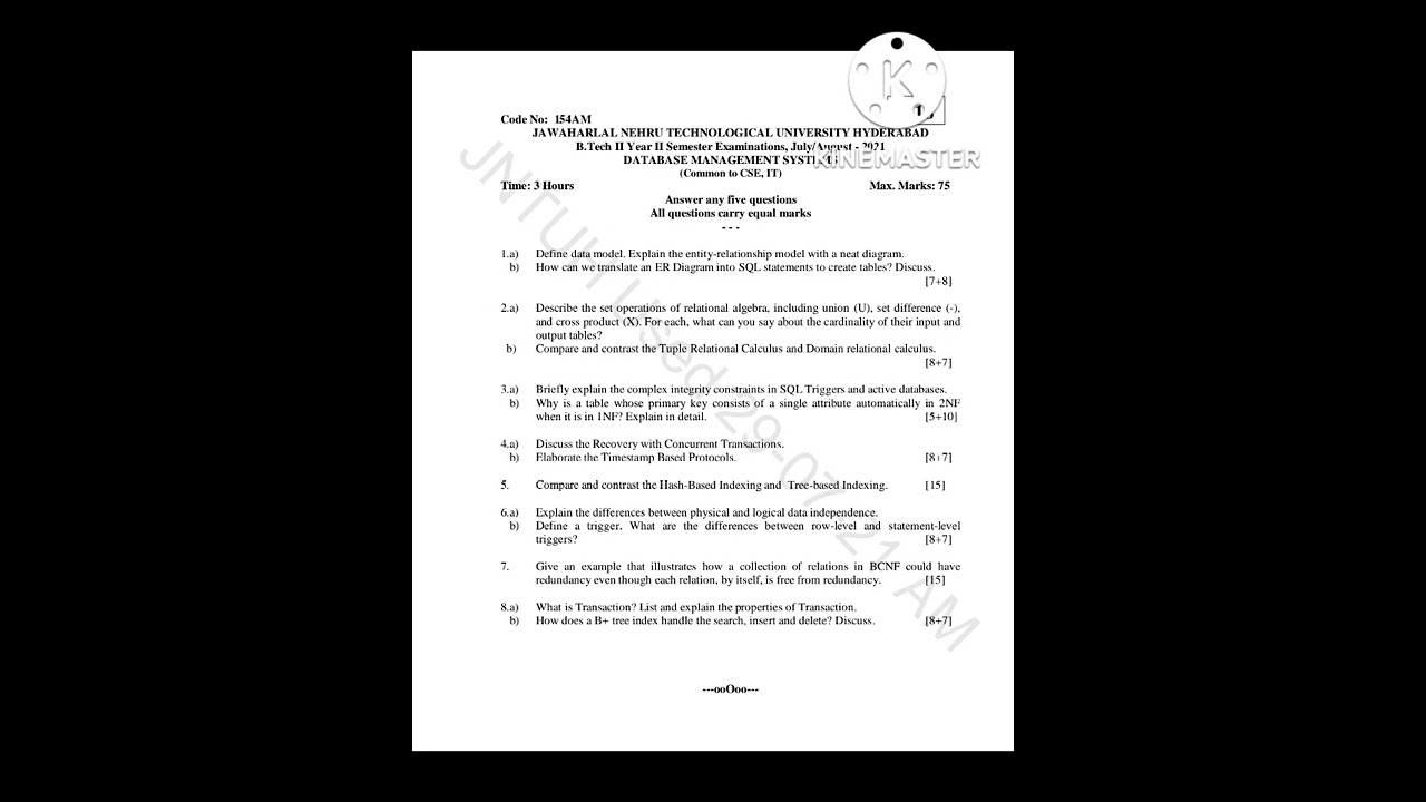 DBMS Previous year question papers ||2020 & 2021|| JNTUH (R-18)