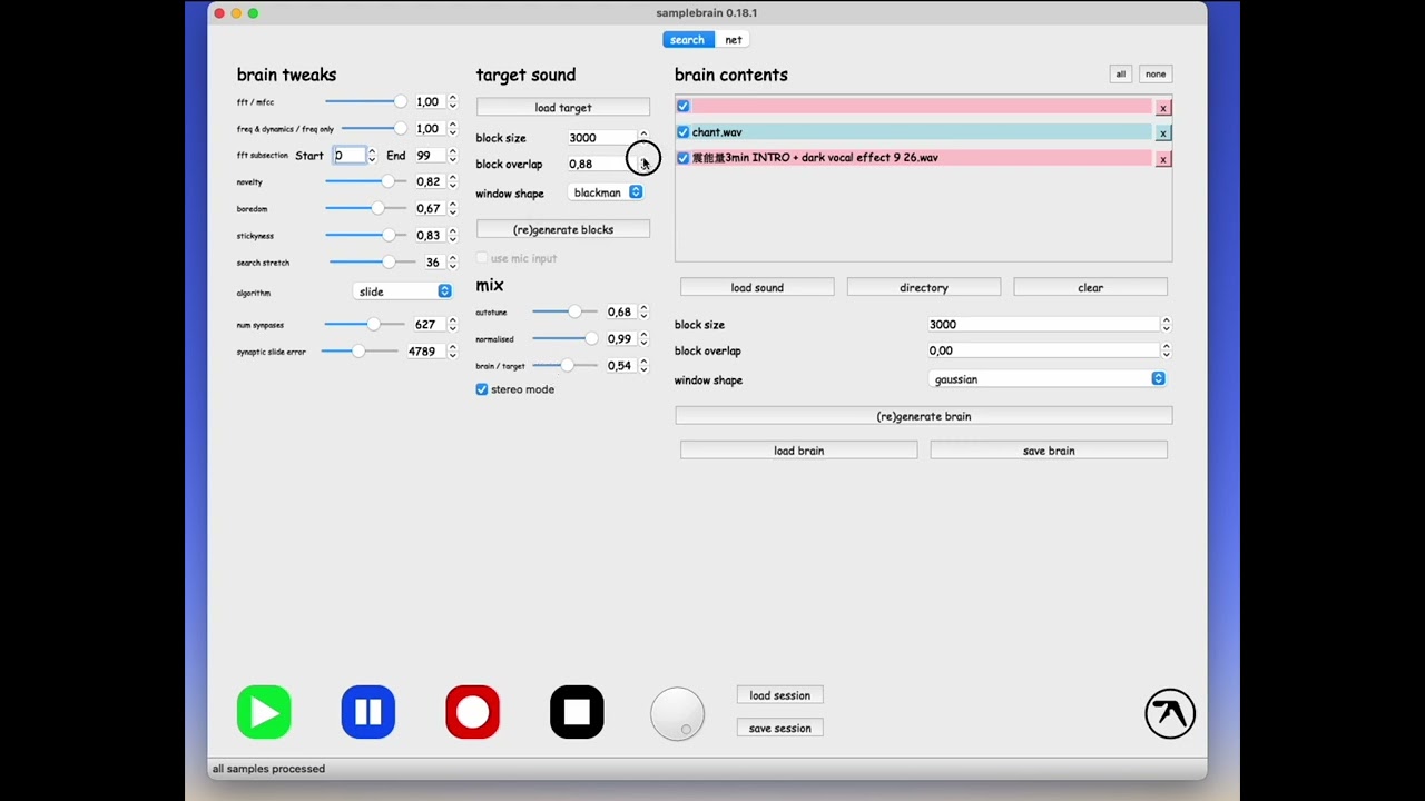 samplebrain in action - Aphex Twin / Dave Griffiths / Then Try This
