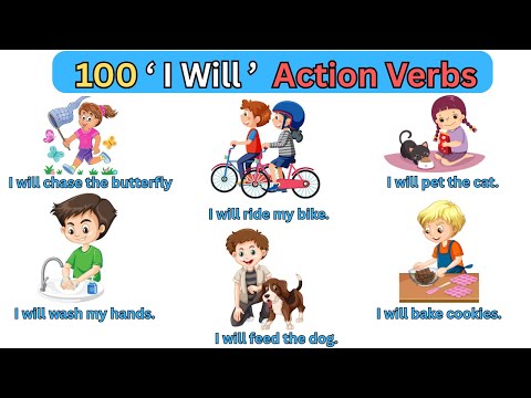 100 Action Verbs with 'I will' Sentences | Action Verbs For Beginners | Daily Sentences #esl