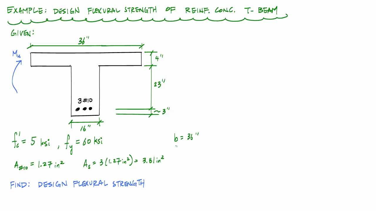 Design Moment Strength Calculation of a RC T-beam - Reinforced Concrete