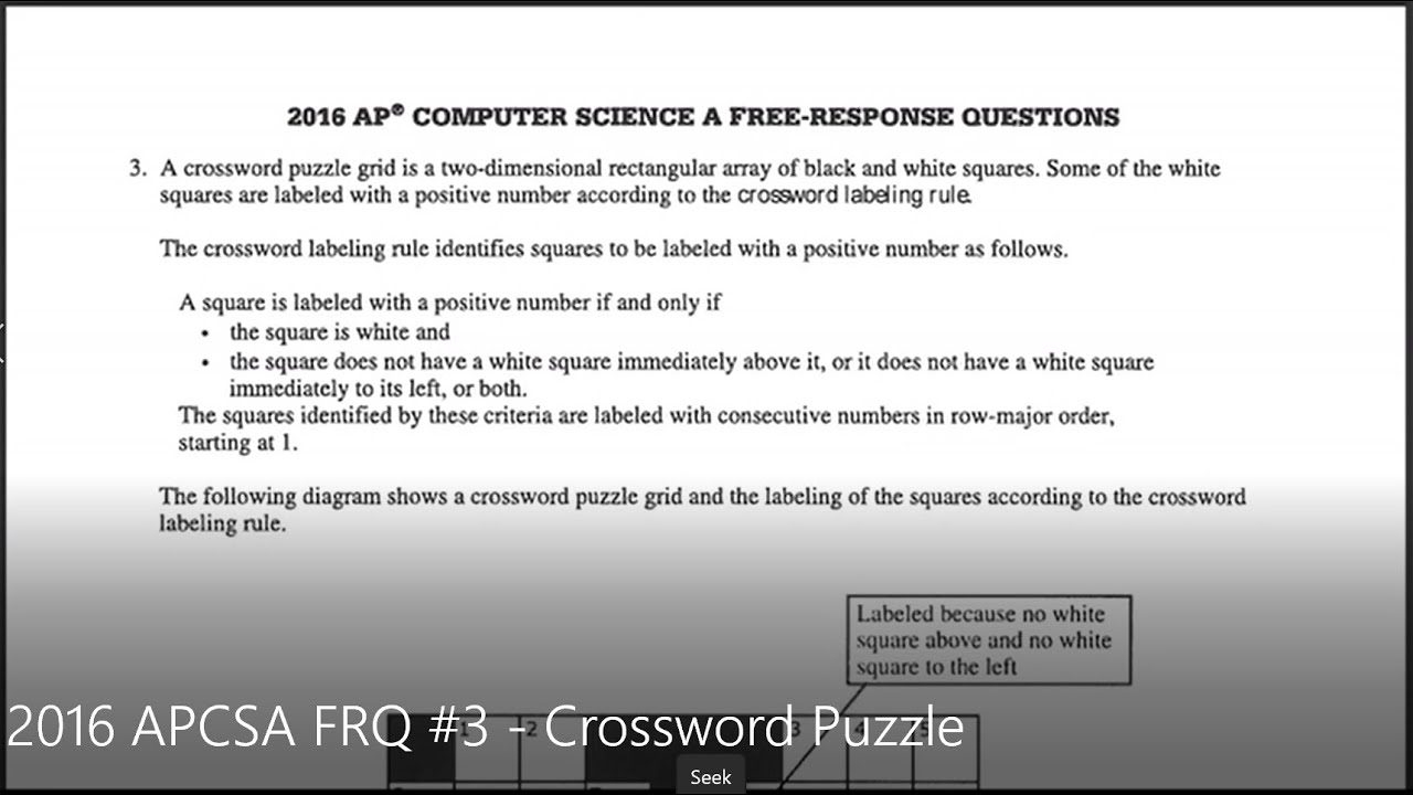 JAVA - Lesson #106 - APCSA - 2016 Free Response Question #3 - Crossword Puzzle