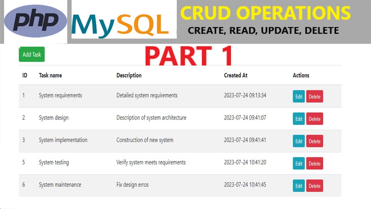 PART 1: PHP CRUD || Create, Read, Update, Delete step by step tutorial