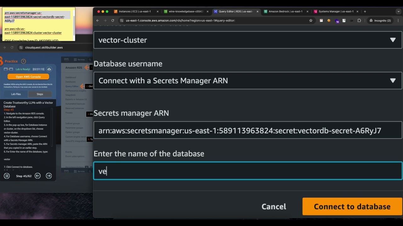 AWS Cloud Quest | Create Trustworthy LLMs with a Vector Database