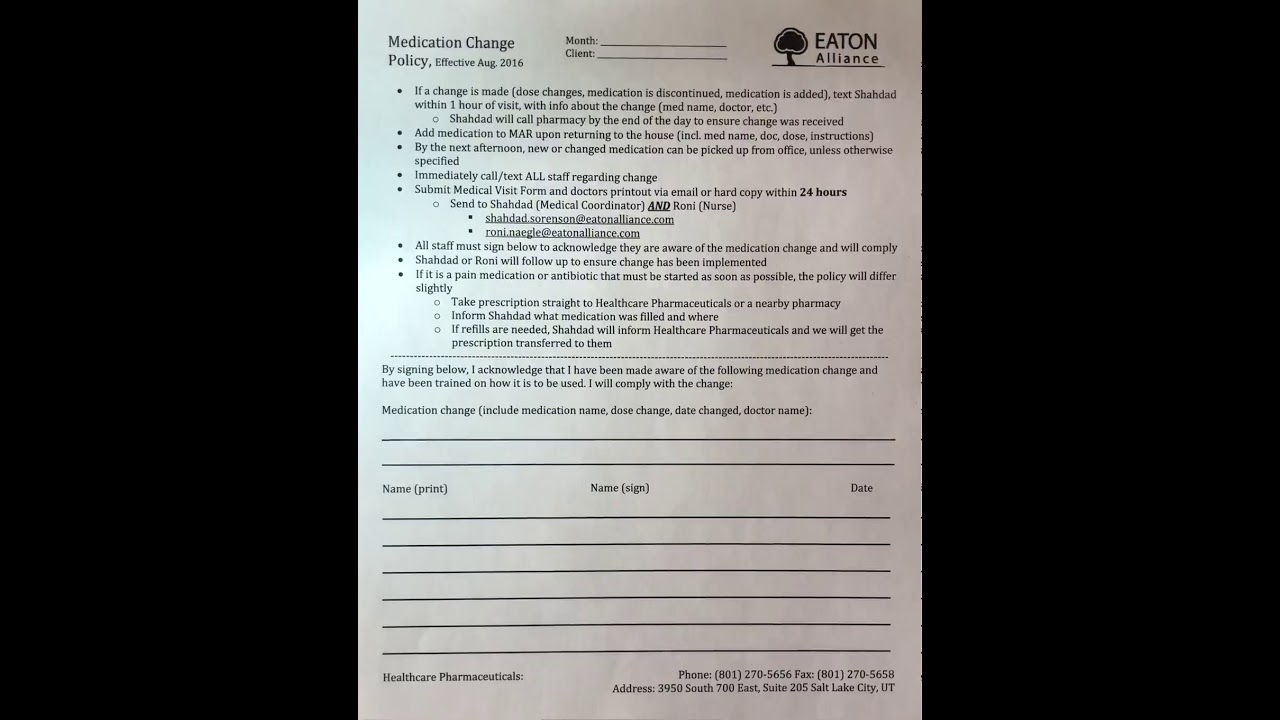 Medication Change Form 101