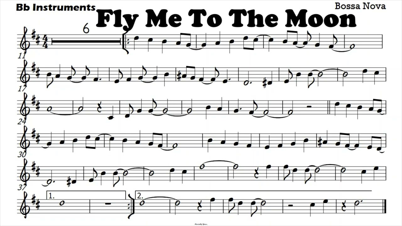 Fly Me To The Moon Bb Instruments Bossa Nova Sheet Backing Partitura Single Page for Screenshot