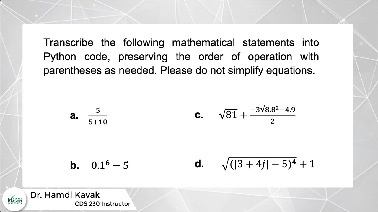 Transcribing mathematical formula into Python code (PART 1)
