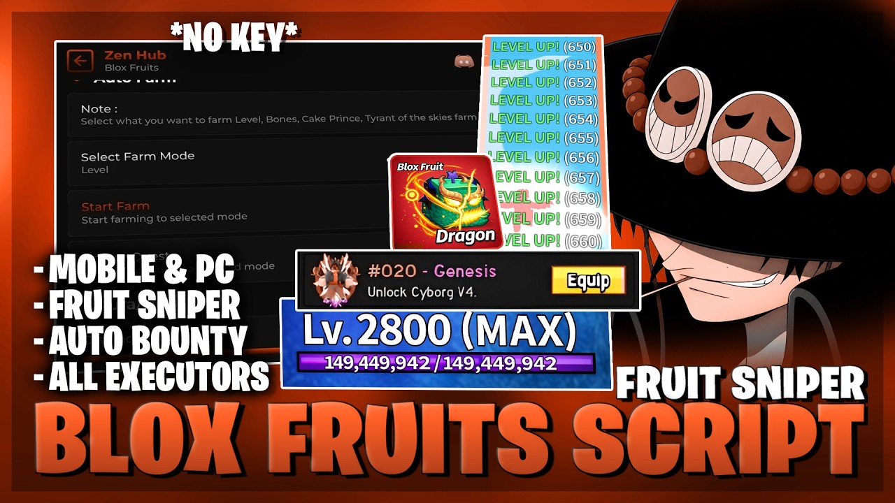 Blox Fruits Script — NO KEY, Fruit Sniper, Max Level, Auto Farm, PVP, Auto Bounty (BEST)