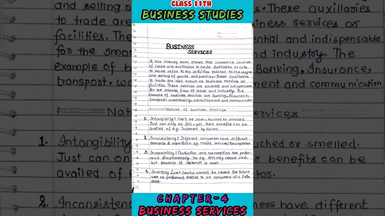 Class 11 Business studies Chapter 4 Business services hand written notes