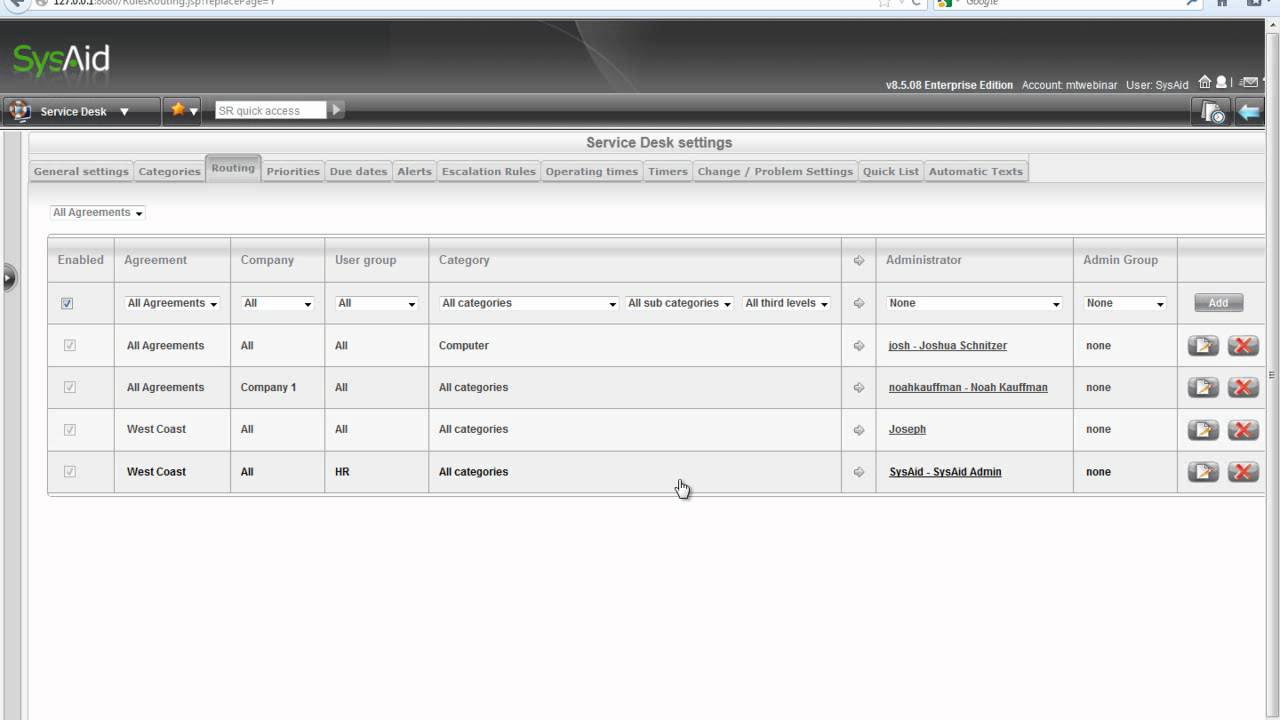 Using Routing Rules in SysAid's Service Desk