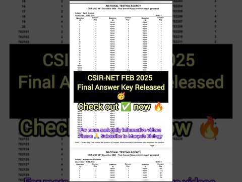 CSIR-NET Final Answer key released 🥳🔥