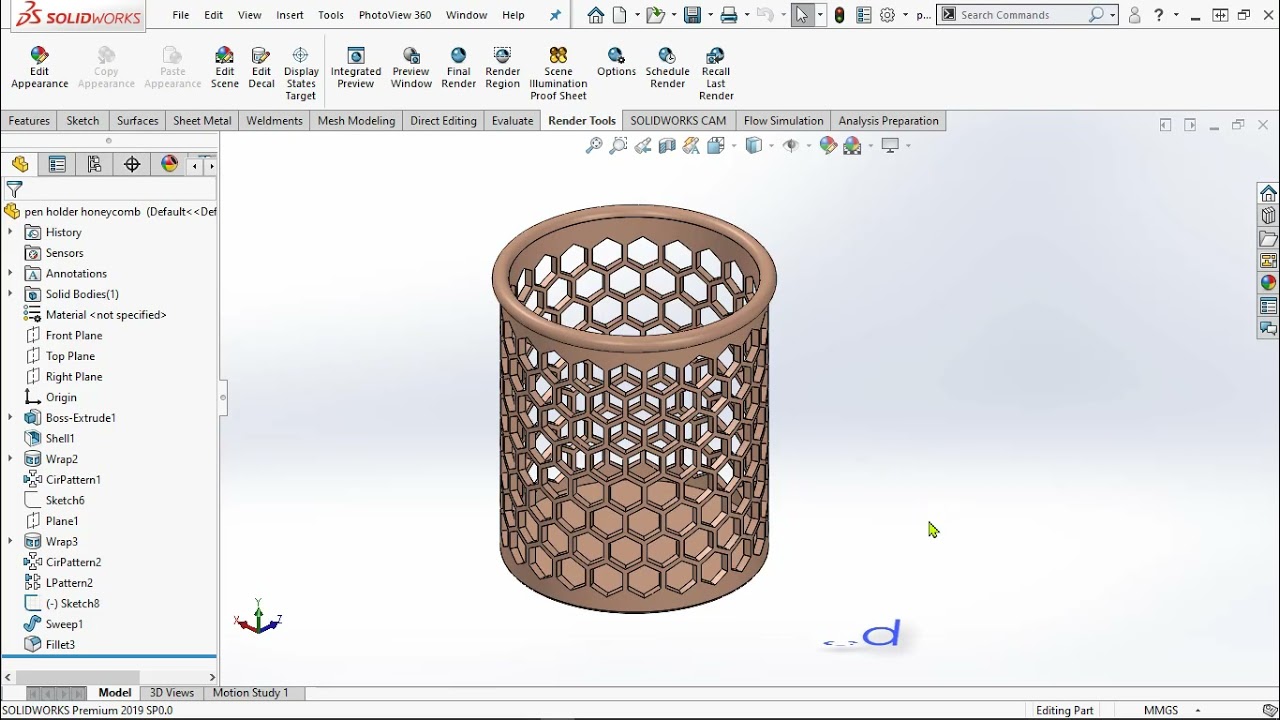 Honeycomb pattern on silinder - solidworks @DesainCAD