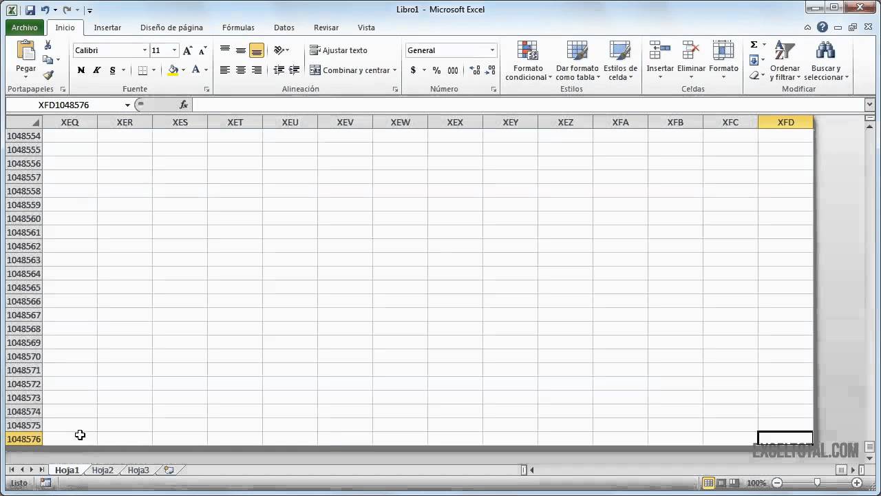 Columnas y filas en un libro de Excel