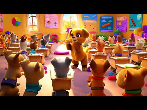 Dog teaching lessons in kindergarten.