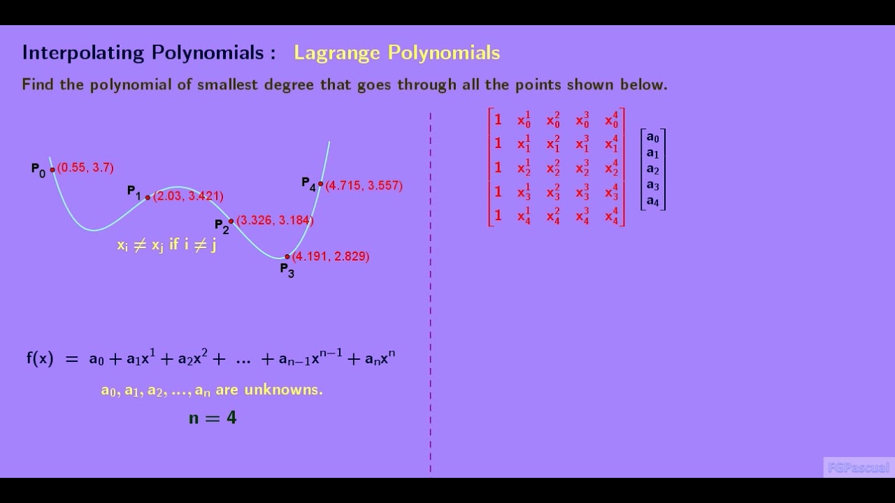 Interpolating Polynomials Lagrange   Matrix System Example