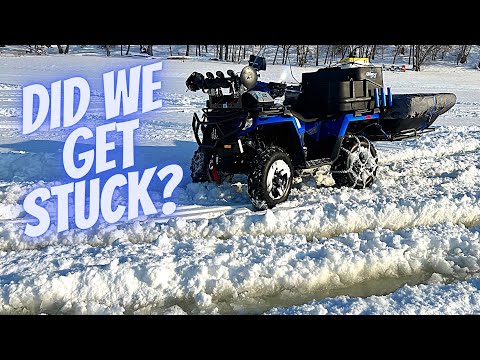 #113 Ice Fishing ATV Setup Testing - ATV vs. Snowmobile - Chains vs Tracks - Polaris Sportsman 570