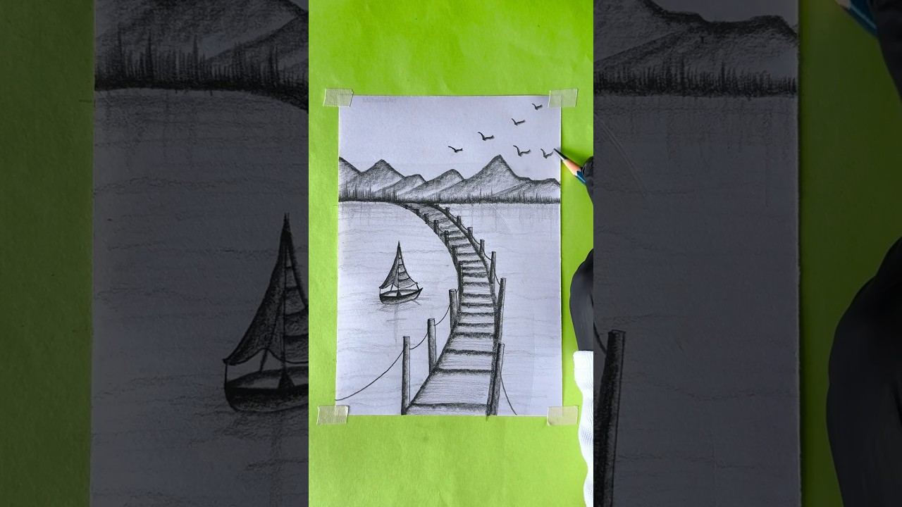 Easy Landscape Drawing Technique 🤔😱 #shorts #craft #art #drawing #crafts #satisfying