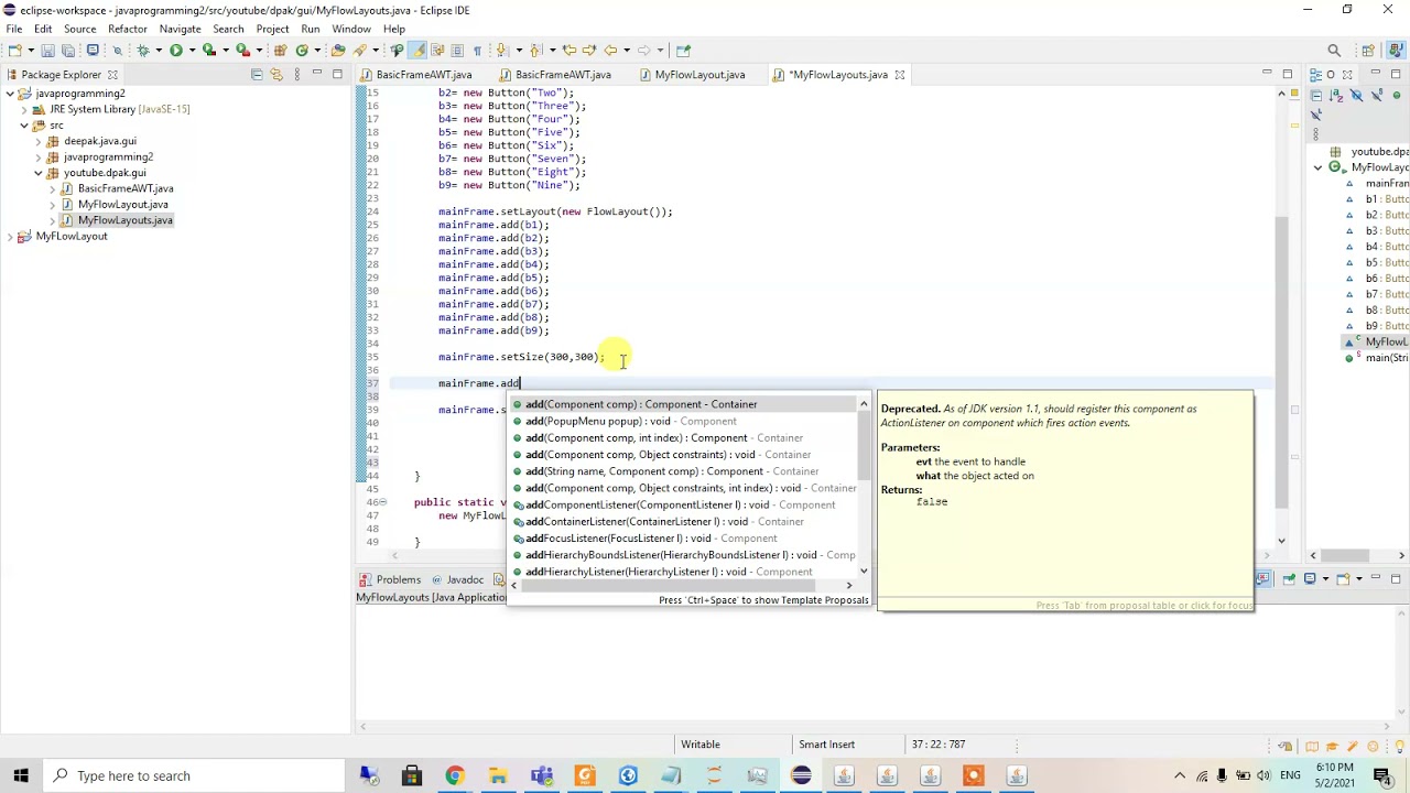 Layout: Grid Layout and Flow Layout in Java Graphical User Interface (GUI)