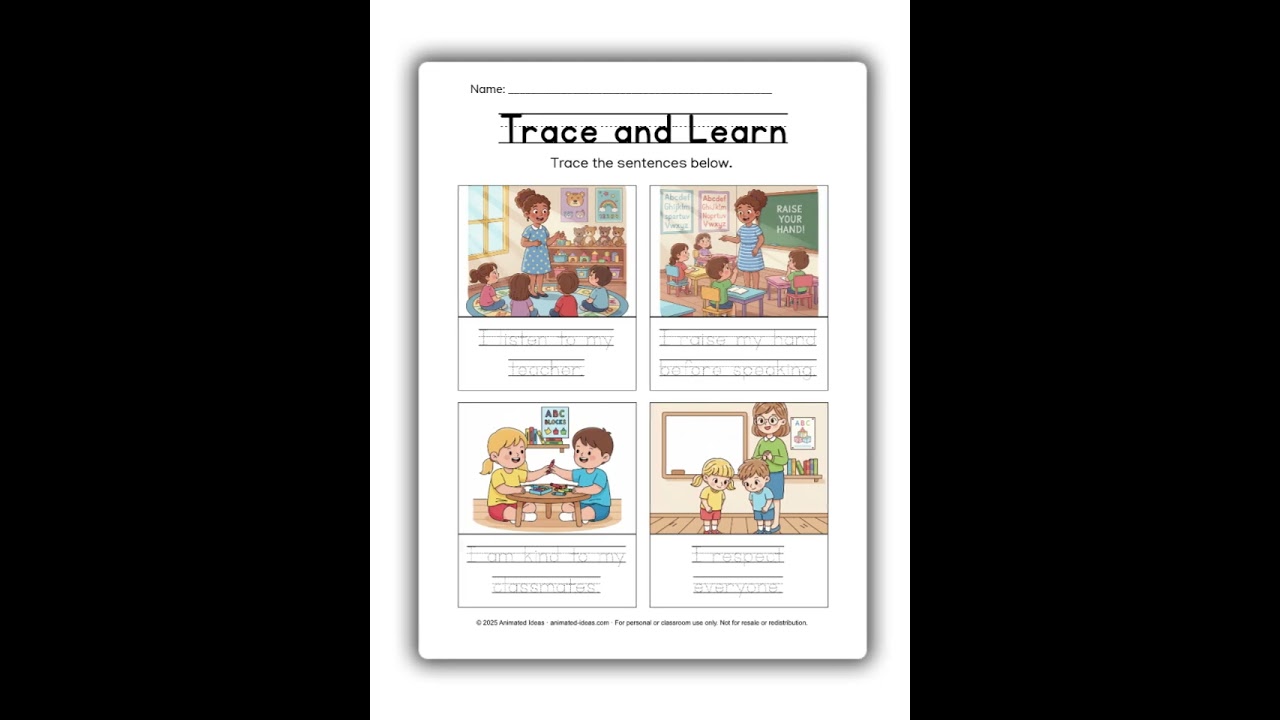 Preschool Classroom Rules | Free Printable Worksheets for Kids | Animated Ideas