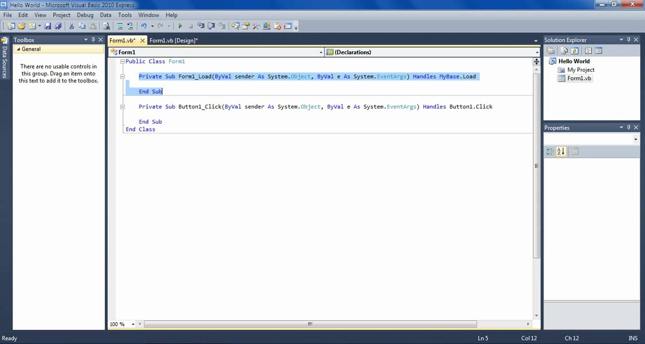 Visual Basic 2010 Hello World - Tutorial 1