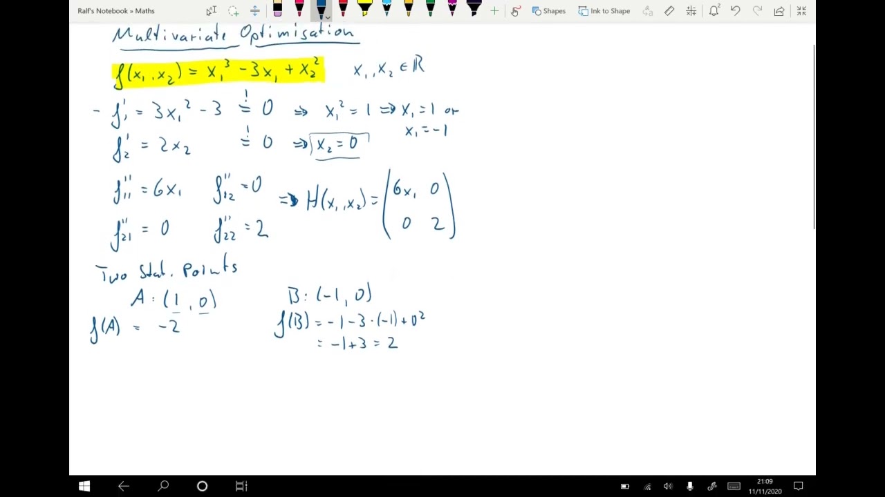 Multivariate optimisation example (unconstrained)