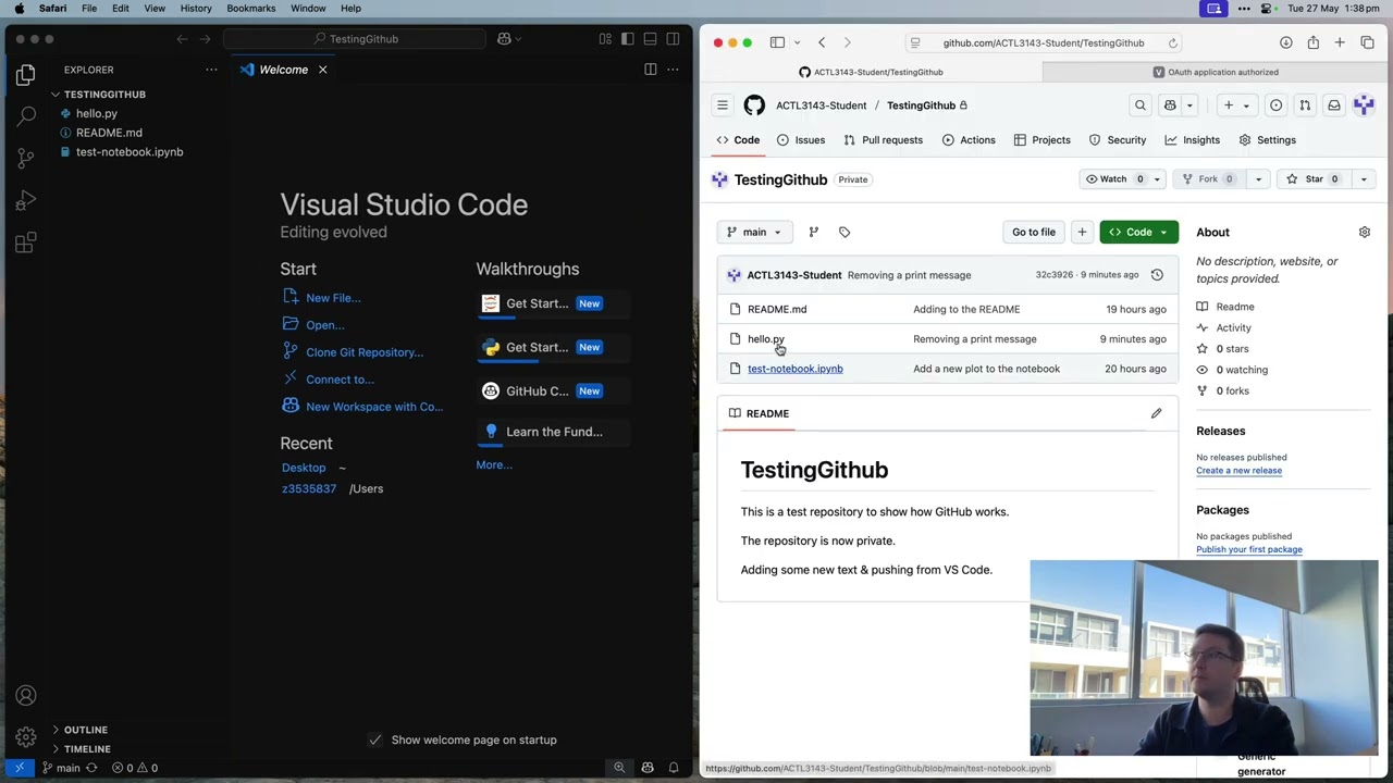 Managing a GitHub repository using Visual Studio Code