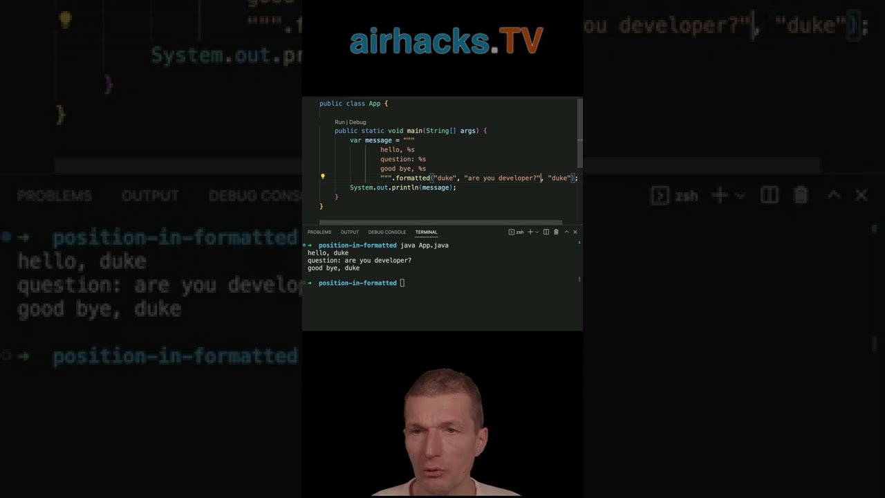 Reusing Parameters in String#formatted #airhacks #java #shorts #short