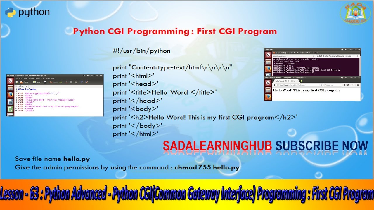 Lesson - 63 : Python Advanced - Python CGI(Common Gateway Interface) Programming : First CGI Program