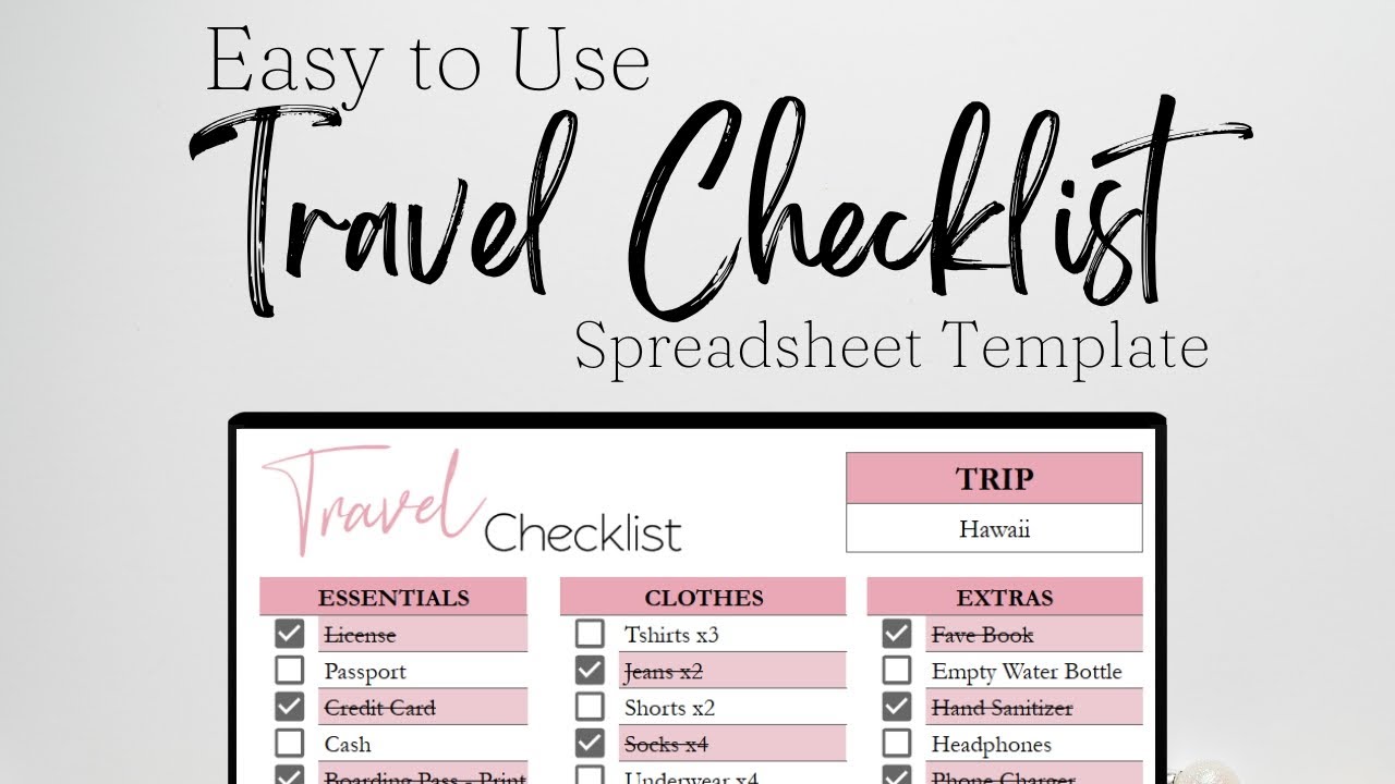 Travel Checklist Packing Template Spreadsheet for Business Trips and Family Vacation Google Sheet