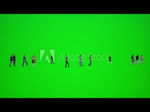 green screen 3D animation of a crowd of people walking down the street to visualize chroma key