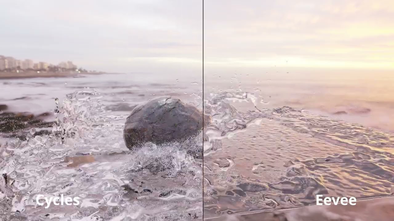 Blender comparison Eevee vs. Cycles | fluid simulation