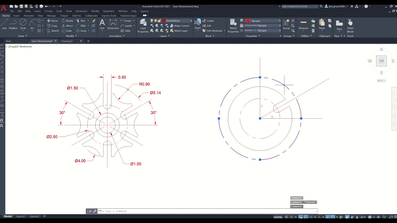 AutoCAD - Gear (Polar Array Exercise)