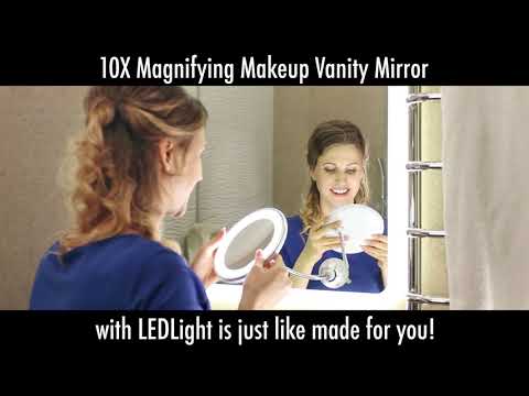 10X Magnifying Makeup Mirror with Bright LED Light | Adjustable Gooseneck Suction Cup