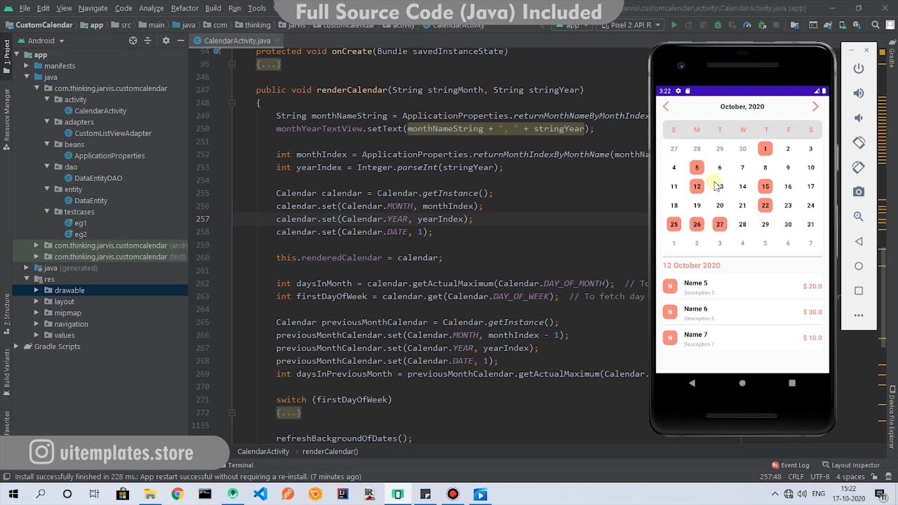 Custom Calendar Plugin for Android (Java) With Full Source Code