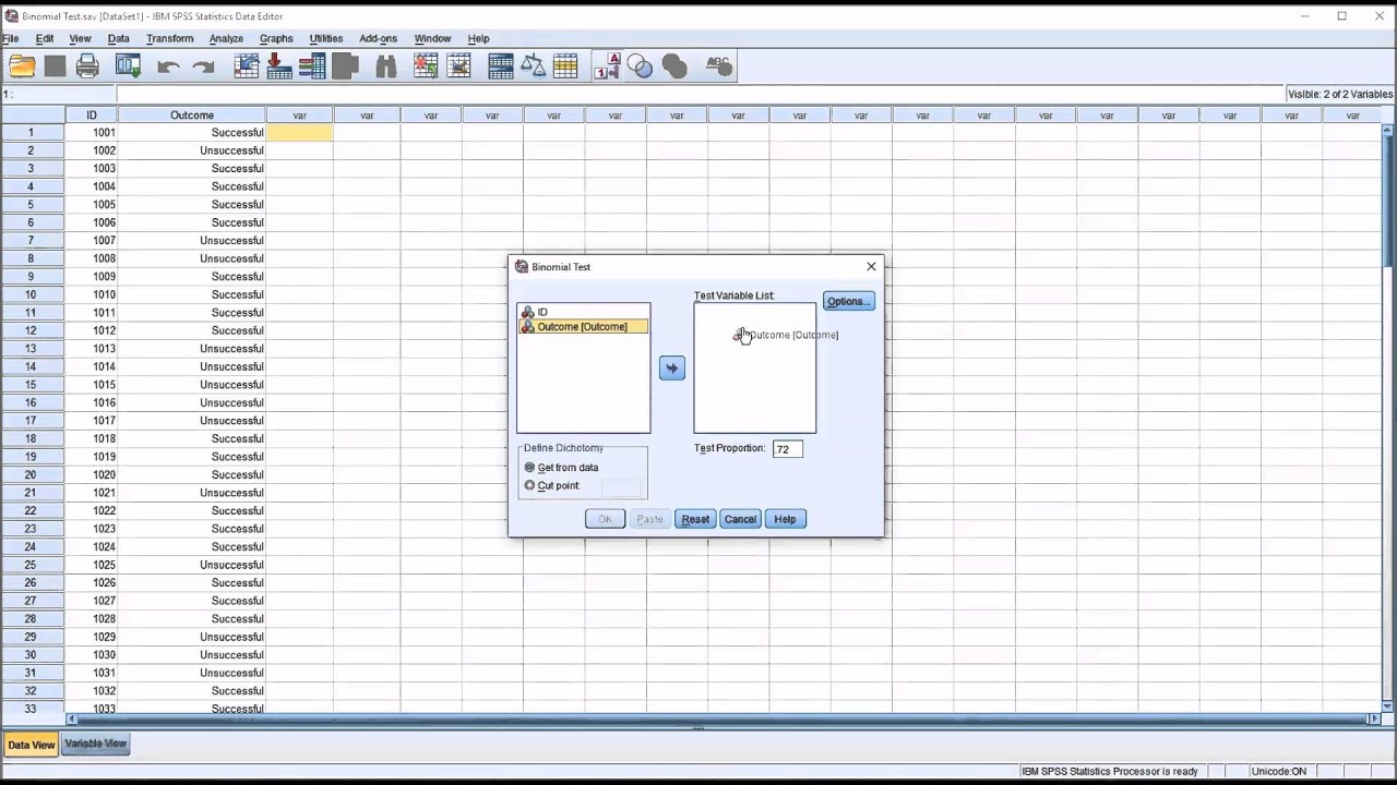 Conducting a Binomial Test in SPSS