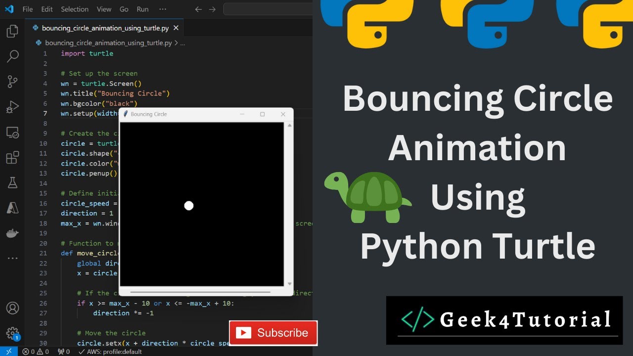 How to Create a Bouncing Circle Animation Using Python Turtle | Python Projects for Beginners | 2024