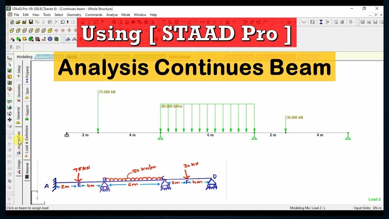 Analysis Continues Beam Using STAAD PRO Software Tutorial