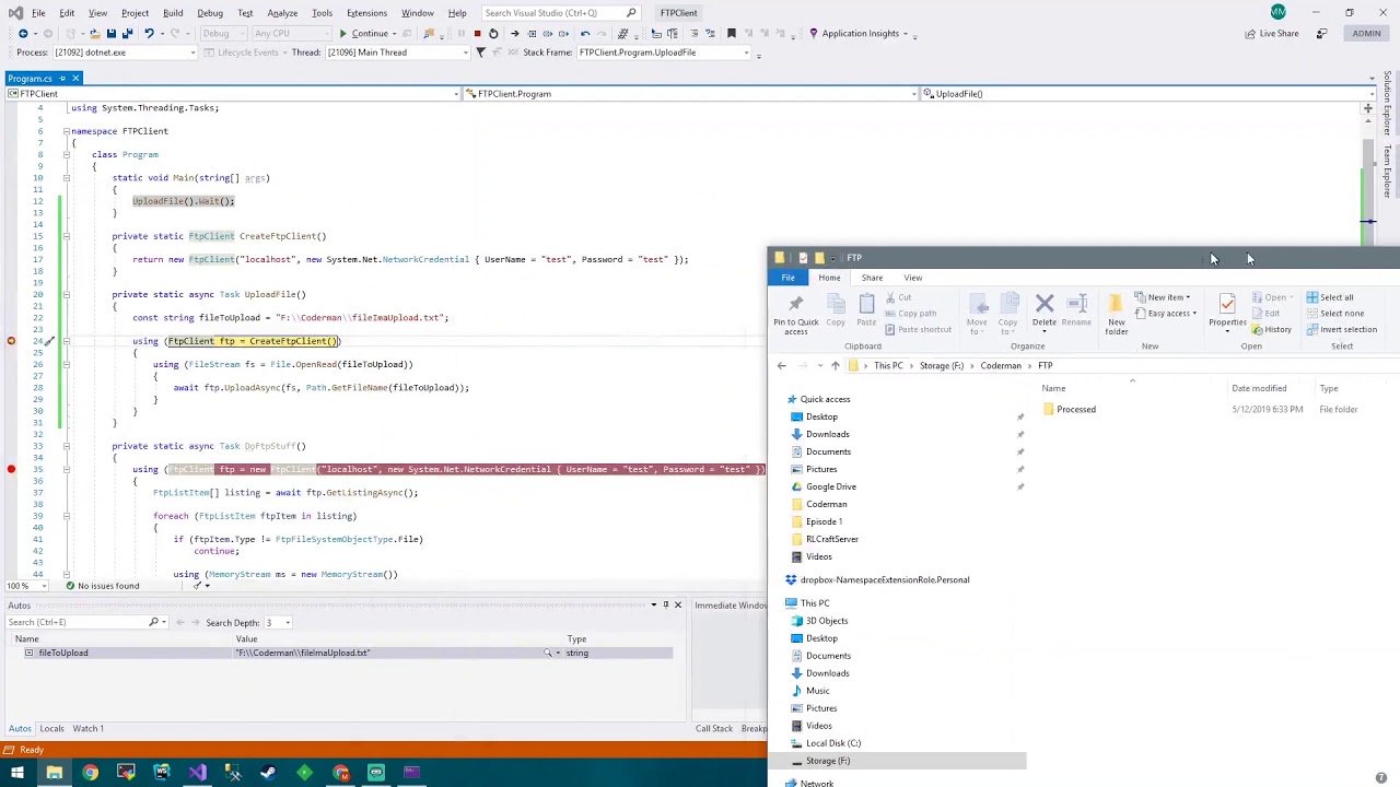 How to upload files to an FTP server using .Net Core / Framework, C# and Visual Studio
