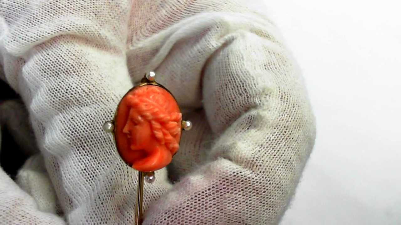 Victorian (Circa 1890) Cameo Stick Pin - 14k & Seed Pearls