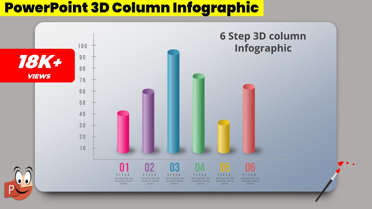 38.PowerPoint 3D Column Infographic | 6 Option bar Chart | Graphic Design | Free Template
