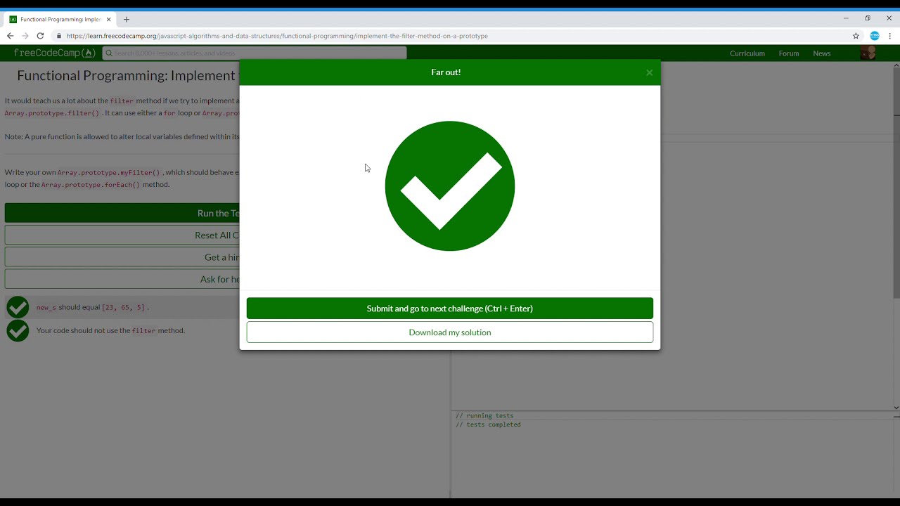 Functional Programming  Implement the filter Method on a Prototype   Learn freeCodeCamp10/24