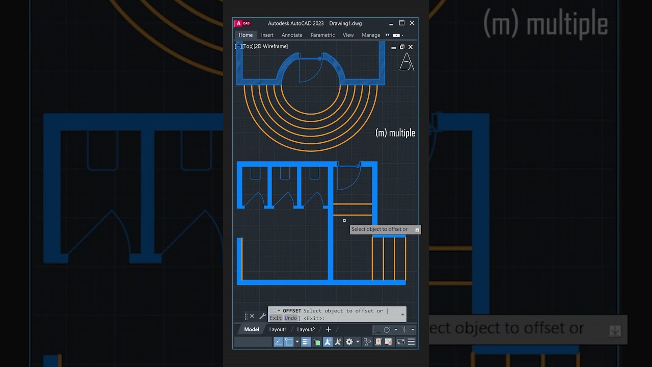 Offset (multiple) (through) AutoCAD Tutorial #architecture #autocad