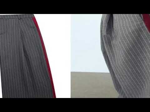 TFMLN 2024 Autumn Women Wide Leg Pants Vintage Stripe Print Decoration Red Side Splicing Female Pant