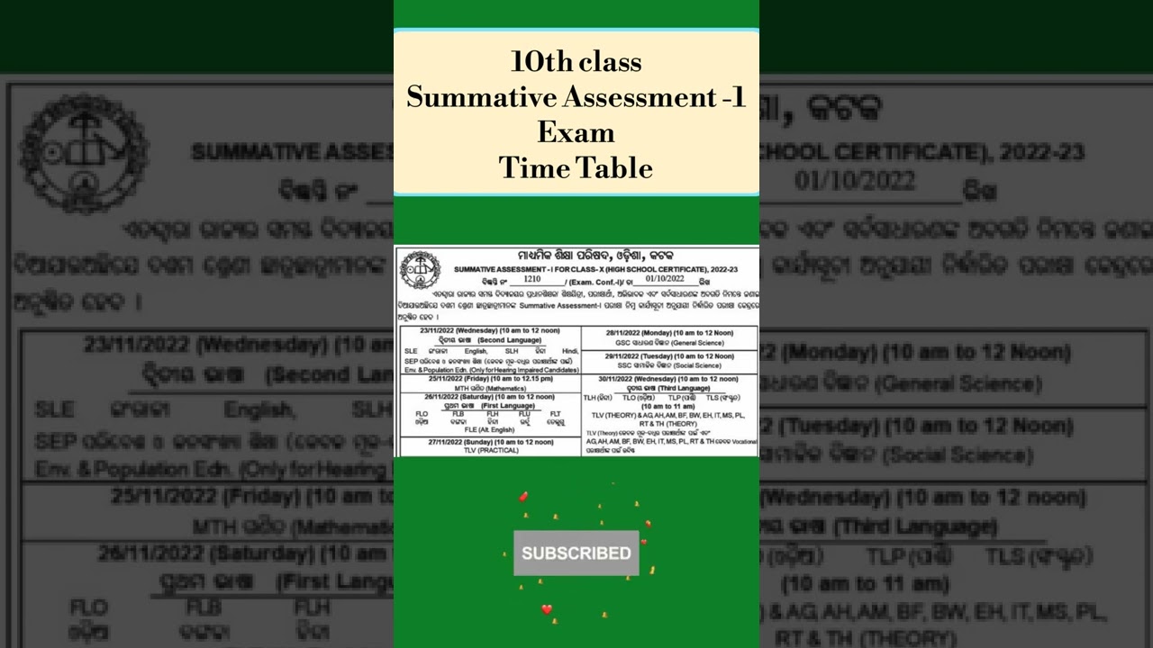 10th class SA1 Time table 2022 #shorts