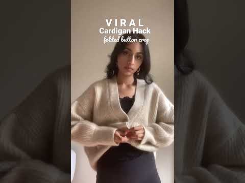 VIRAL Cardigan Style Hack! Fold Button Crop #Cardigan #StyleHack #CardiganHack #Shorts30 #StyleHacks