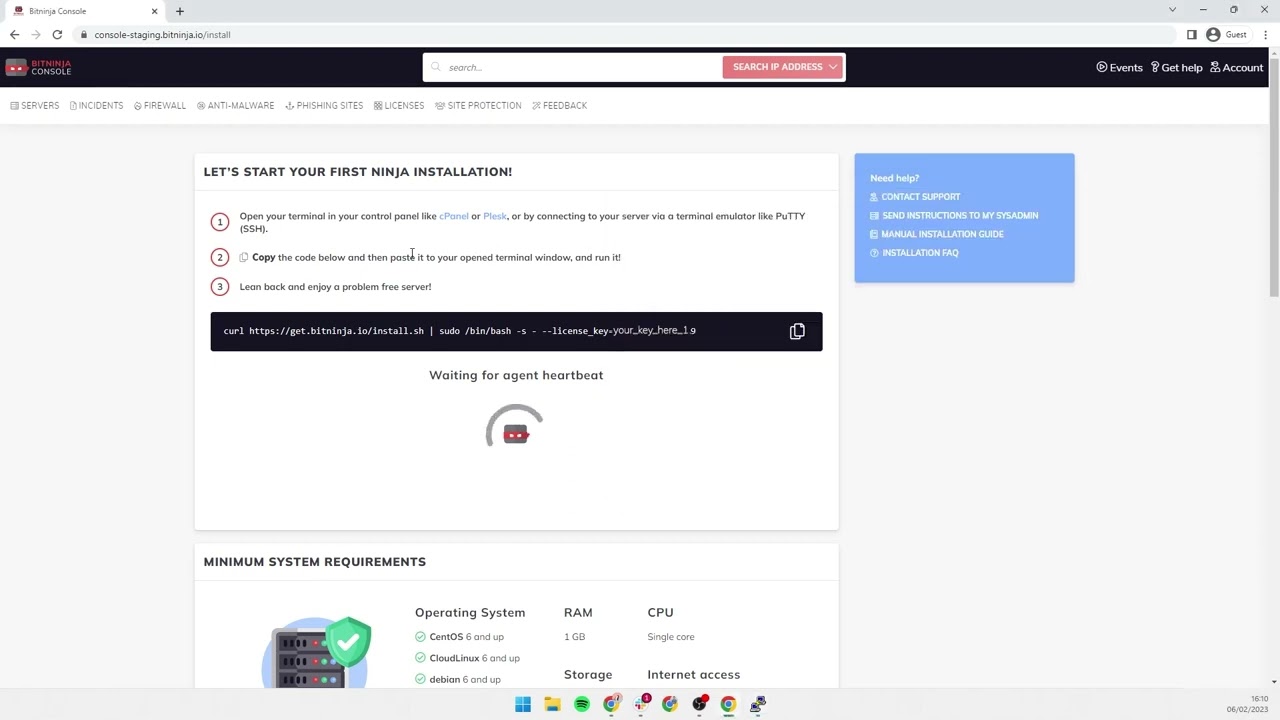 Installing BitNinja through SSH