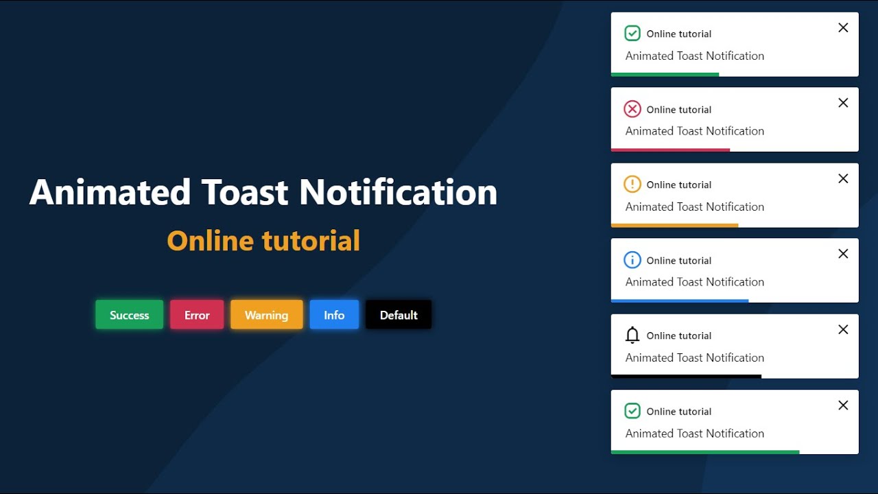 Animated Toast Notification with Progress Bar in HTML CSS & JavaScript