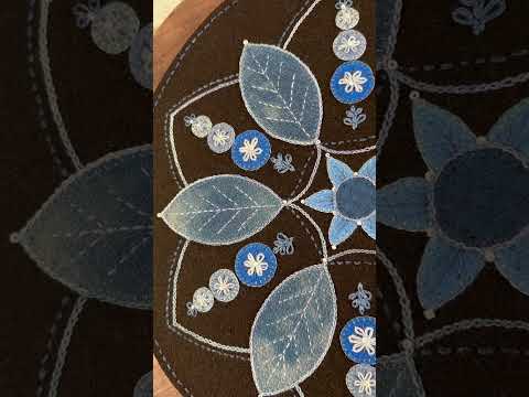 Kaleidoscope Stitching the Blues | 13" round wool applique mat #wool #embroidery #woolapplique