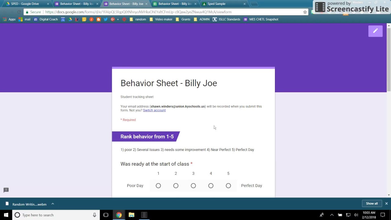 Behavior Sheet