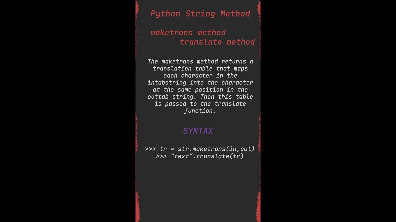 maketrans & translate Python String Methods